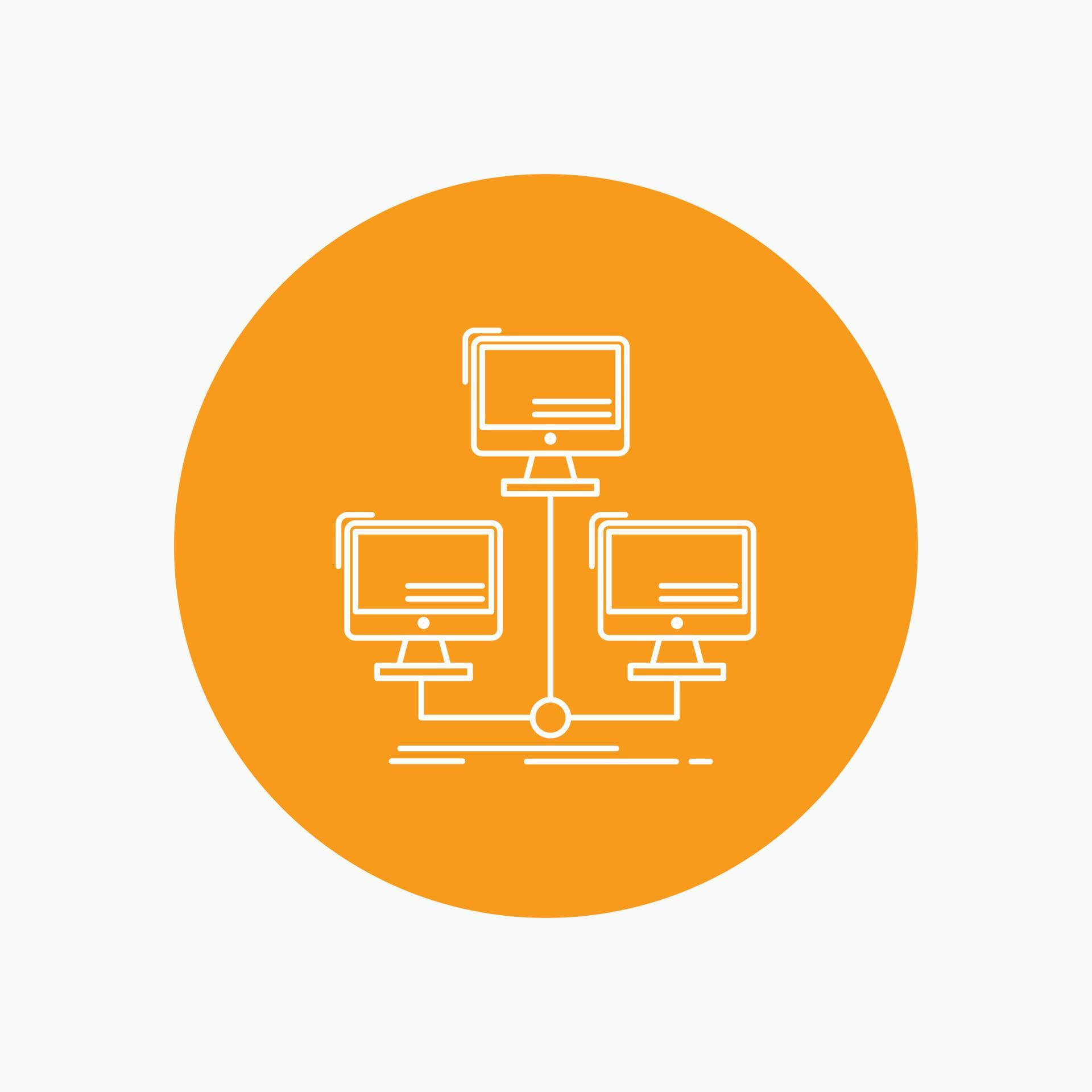 Database Distributed Connection Network Computer White Line Icon In Circle Background