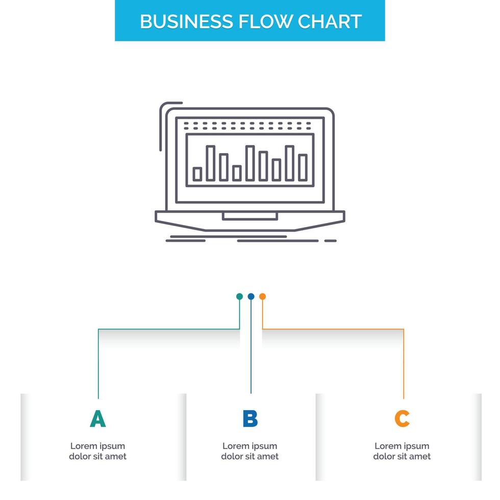 Data Financial Index Monitoring Stock Business Flow Chart Design With 3 Steps Line Icon For