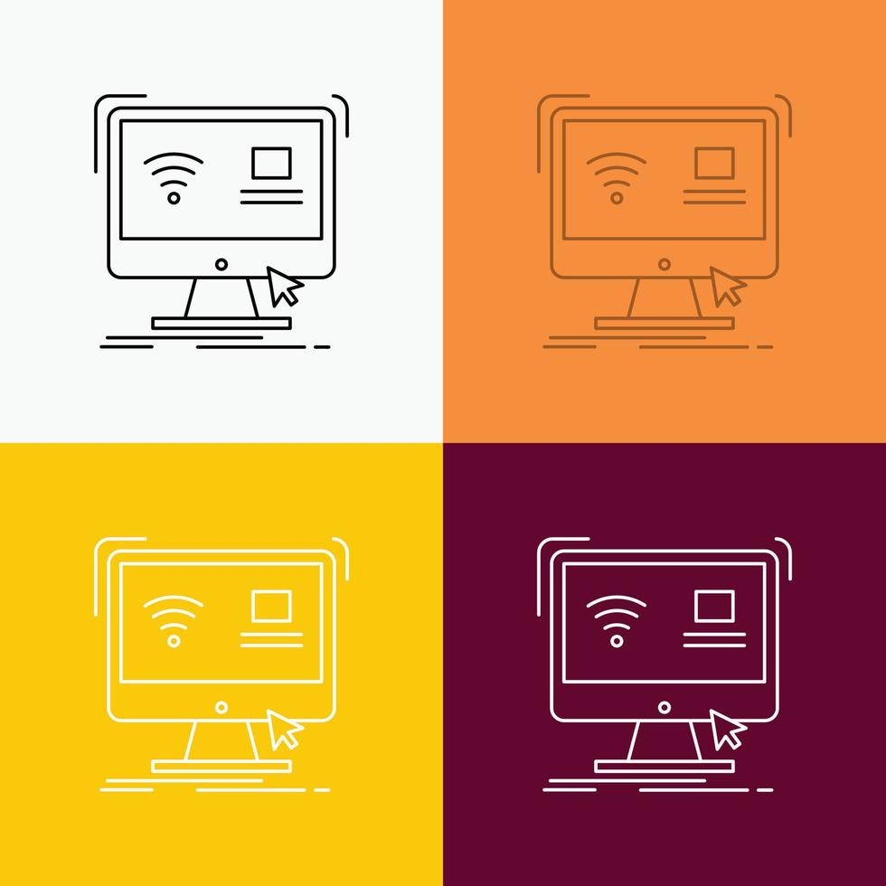 Control. computer. monitor. remote. smart Icon Over Various Background. Line style design ...