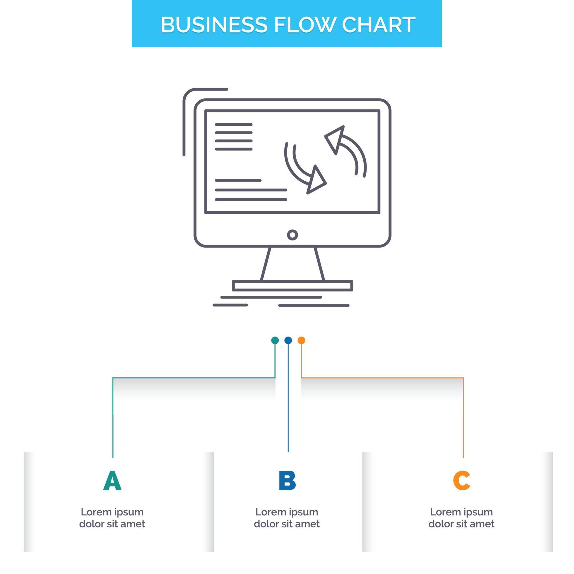 Synchronization Sync Information Data Computer Business Flow Chart Design With 3 Steps Line
