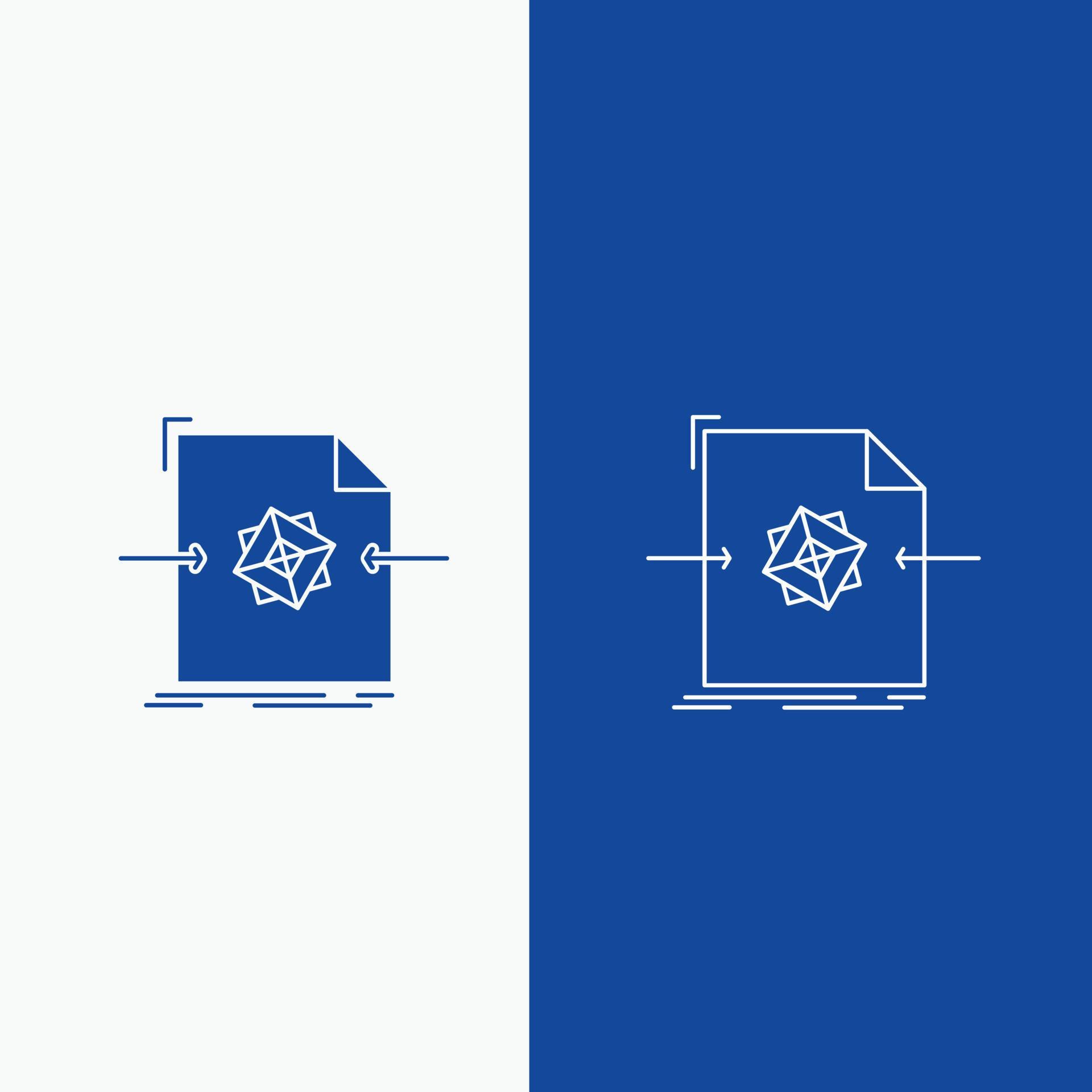 3d Document File Object Processing Line And Glyph Web Button In Blue Color Vertical Banner