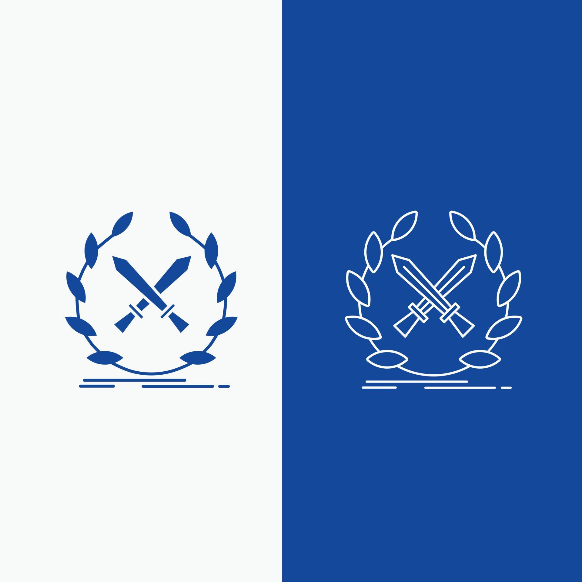 Battle Emblem Game Label Swords Line And Glyph Web Button In Blue