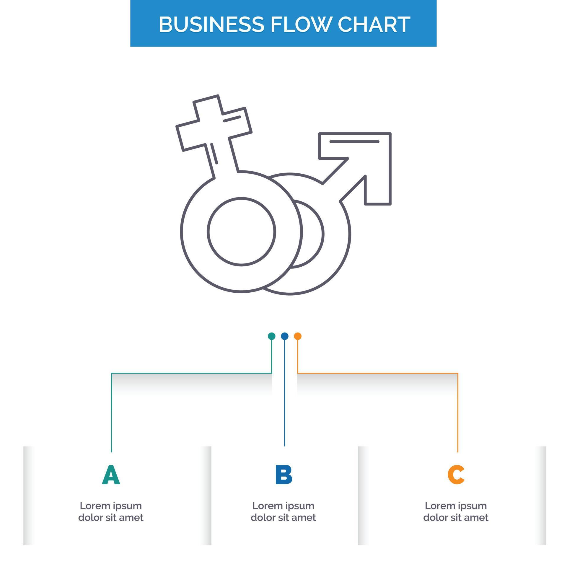 Gender Venus Mars Male Female Business Flow Chart Design With 3 Steps Line Icon For