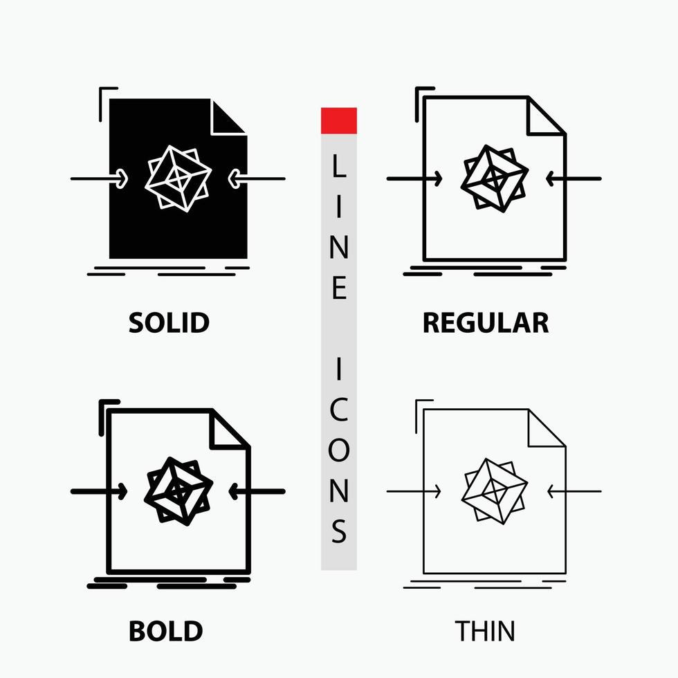 3d Document File Object Processing Icon In Thin Regular Bold Line And Glyph Style Vector