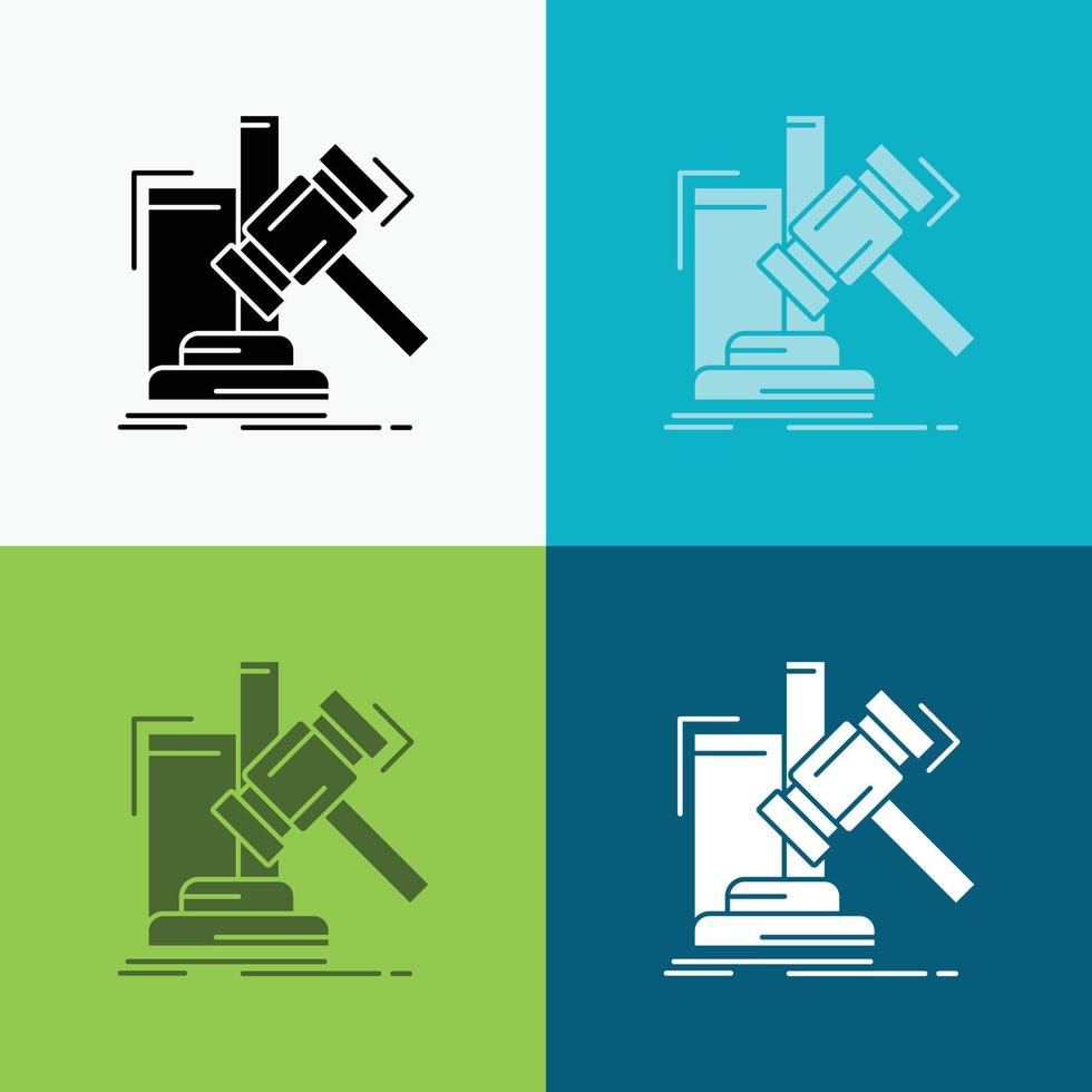 Auction Gavel Hammer Judgement Law Icon Over Various Background Glyph Style Design