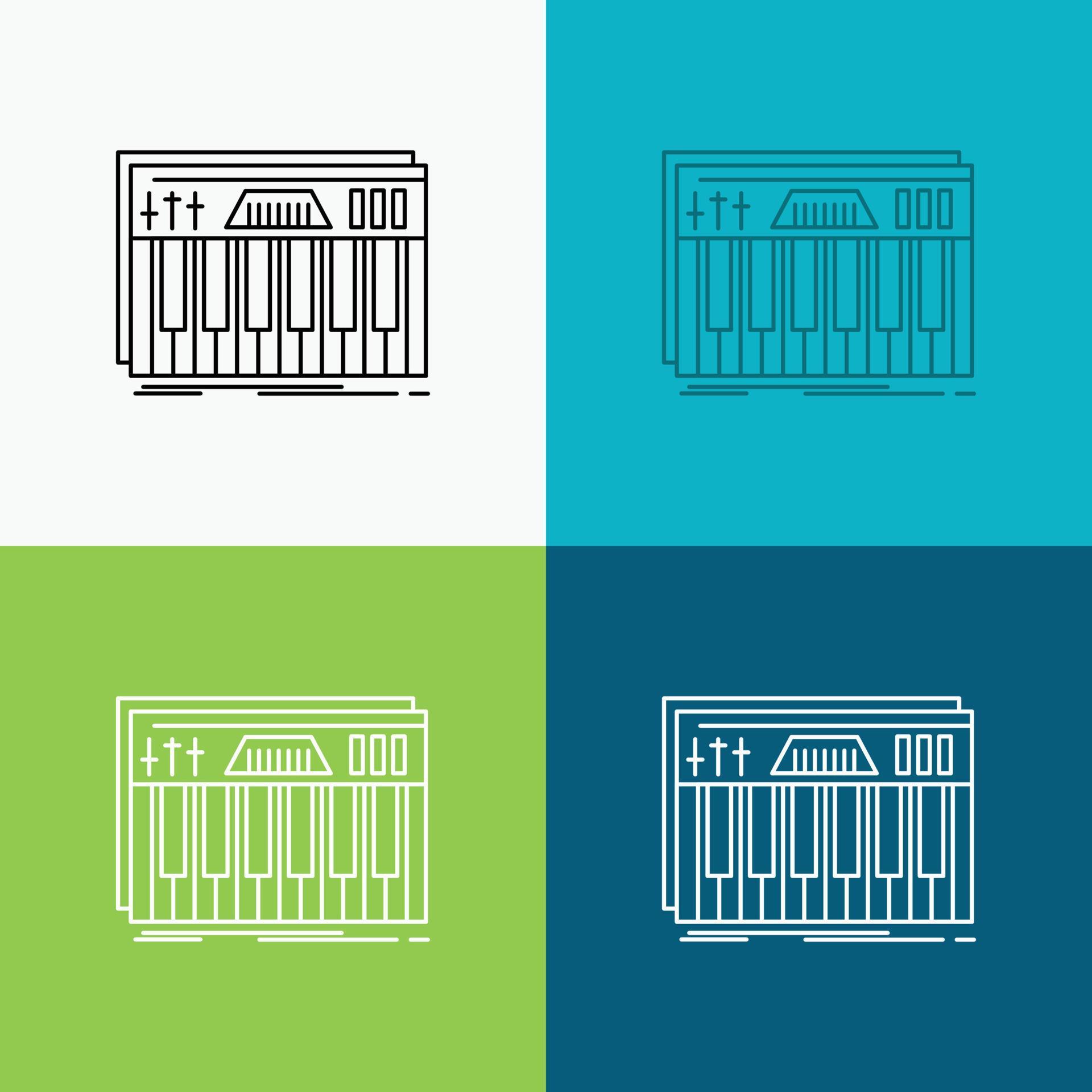 Controller Keyboard Keys Midi Sound Icon Over Various Background Line Style Design