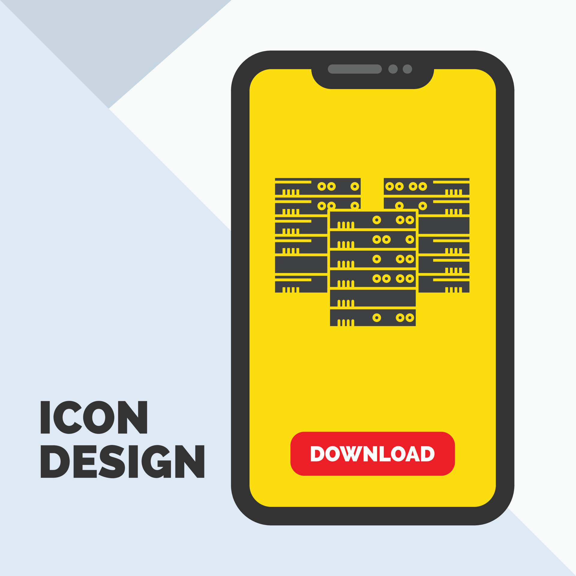 Center. centre. data. database. server Glyph Icon in Mobile for Download Page. Yellow Background ...
