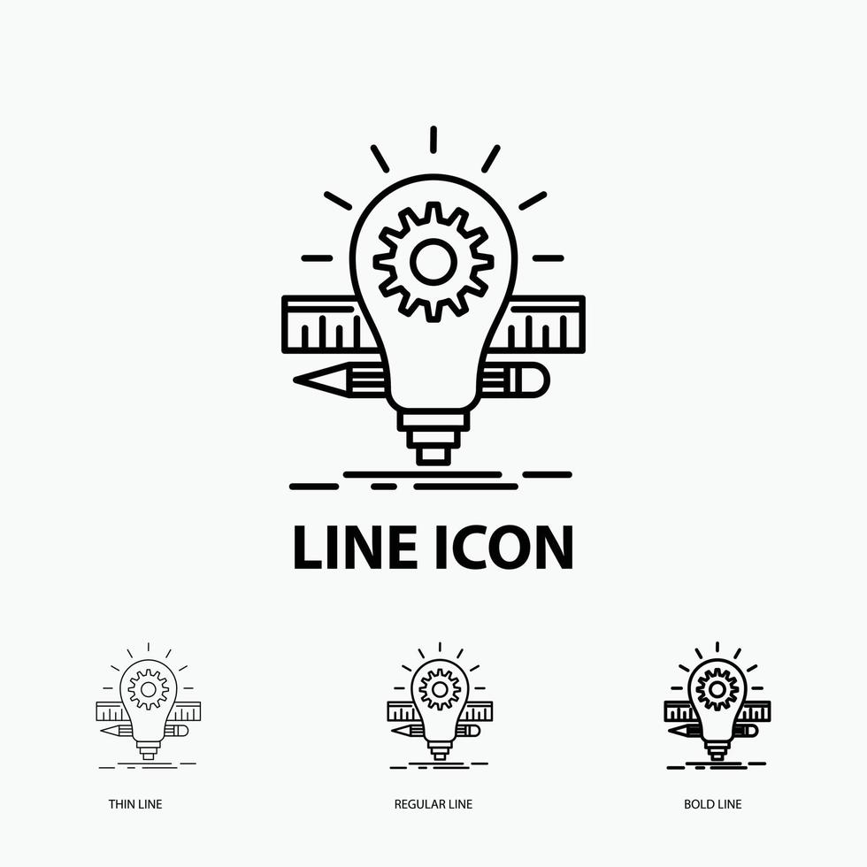Development. idea. bulb. pencil. scale Icon in Thin. Regular and Bold Line Style. Vector ...