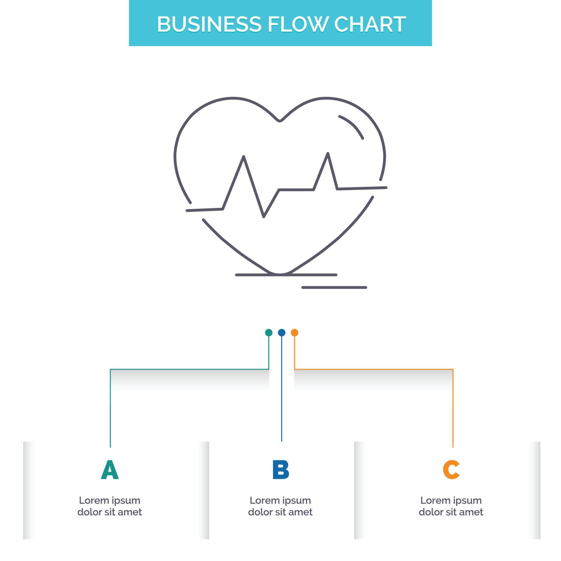 ecg. heart. heartbeat. pulse. beat Business Flow Chart Design with 3 ...