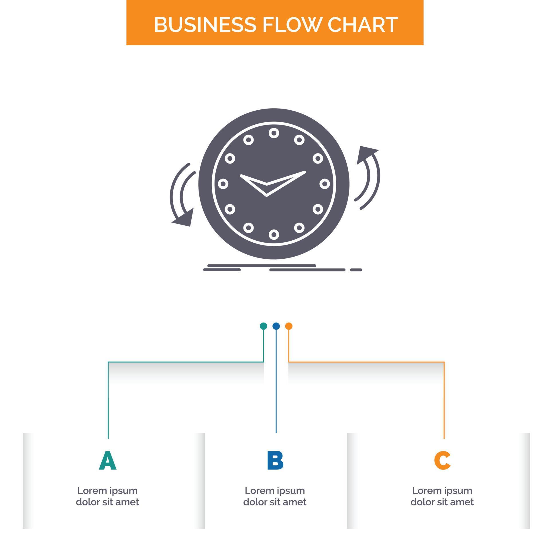 Backup. clock. clockwise. counter. time Business Flow Chart Design with 3 Steps. Glyph Icon For ...