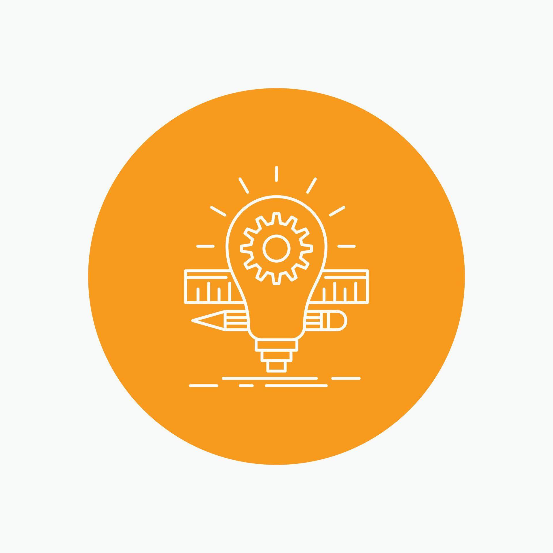 Development. idea. bulb. pencil. scale White Line Icon in Circle background. vector icon ...