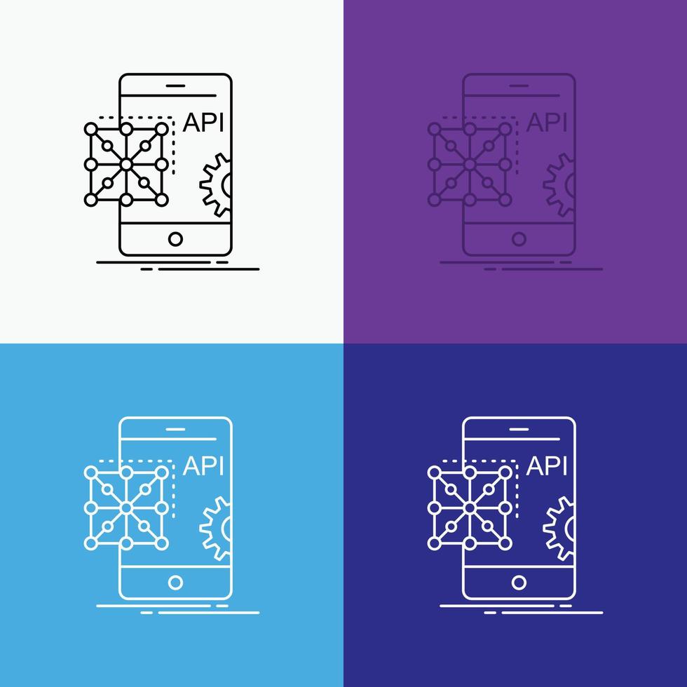 Api Application Coding Development Mobile Icon Over Various Background Line Style Design