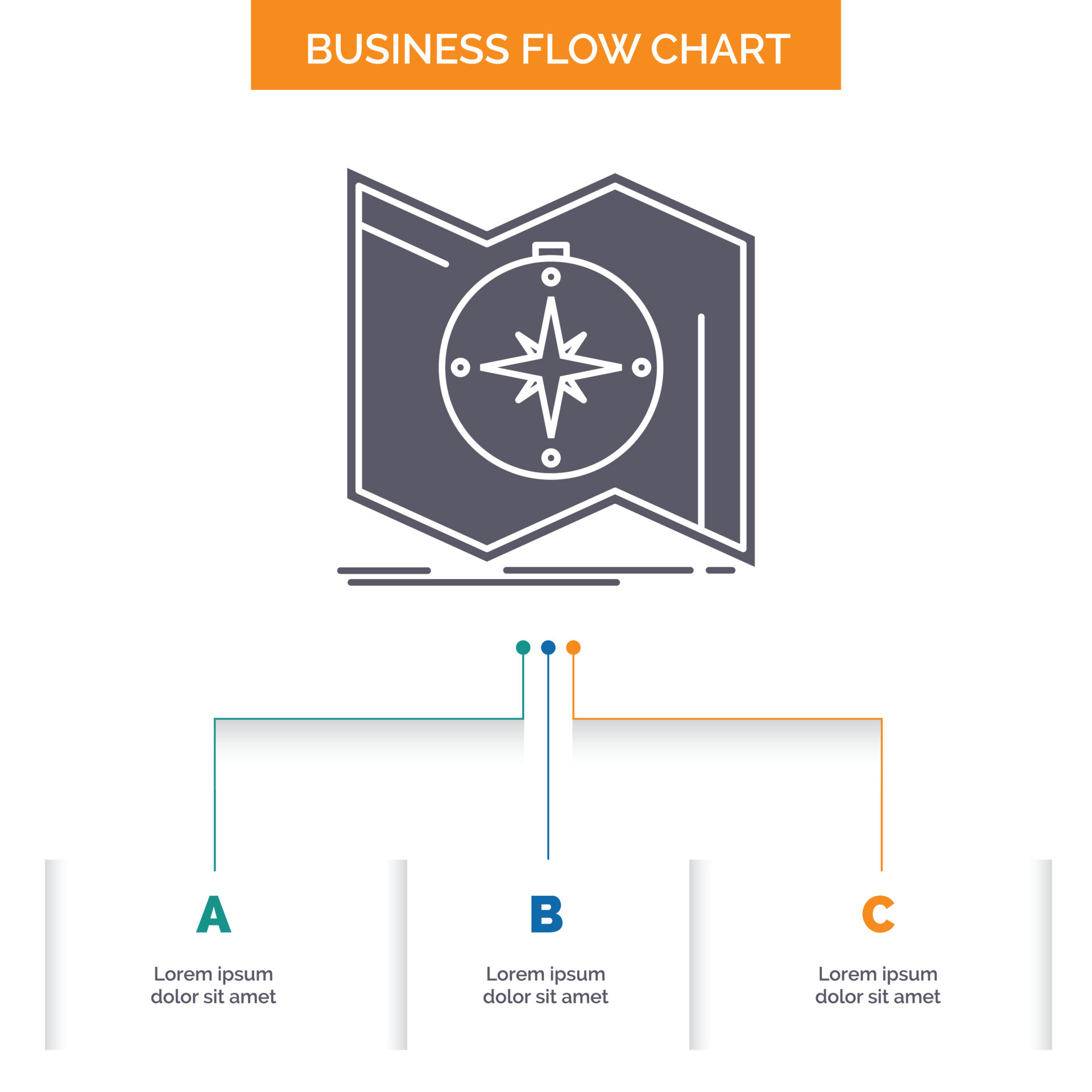 Direction Explore Map Navigate Navigation Business Flow Chart Design With 3 Steps Glyph