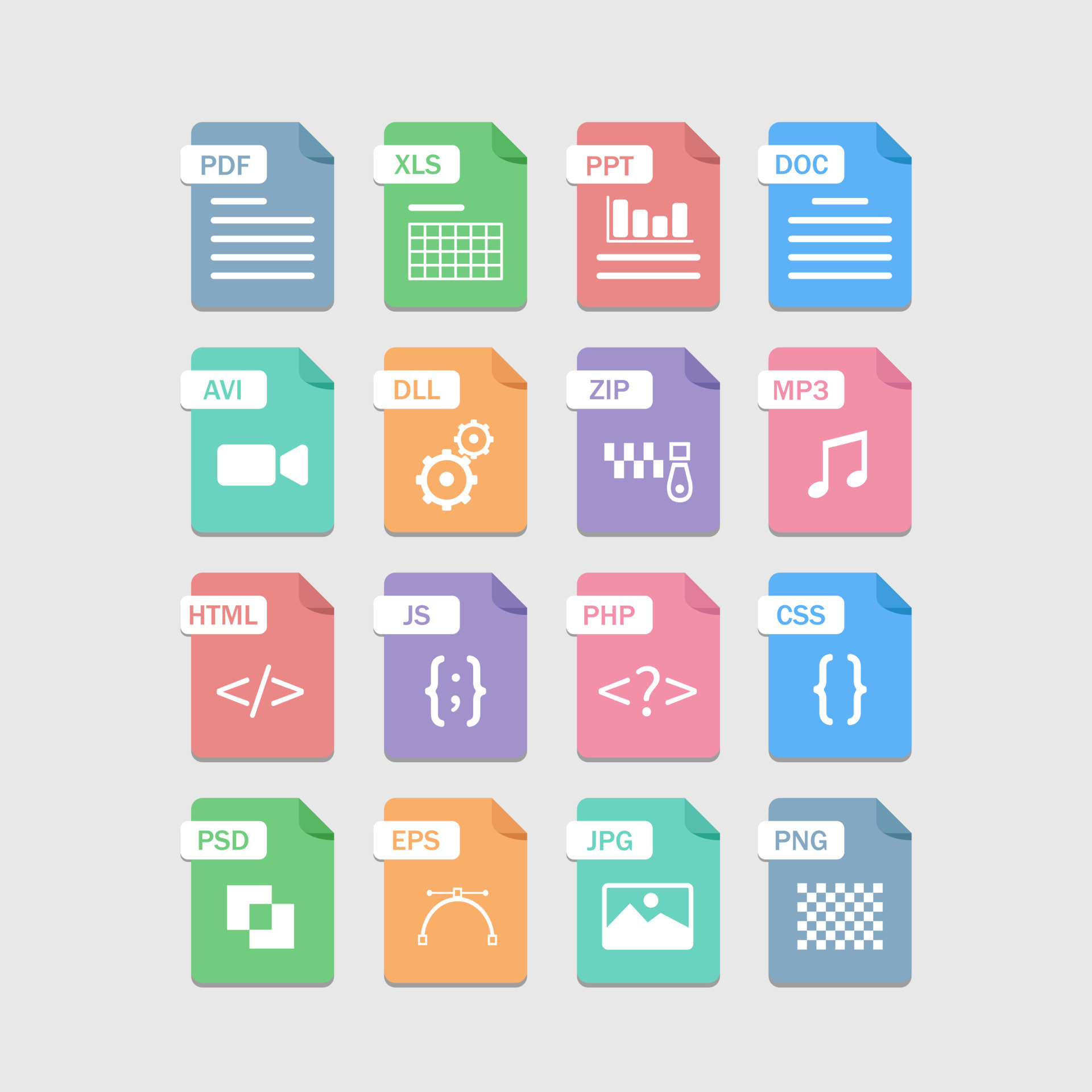 Set Of Document File Formats And Labels Icons Vector Illustration 13050619 Vector Art At Vecteezy