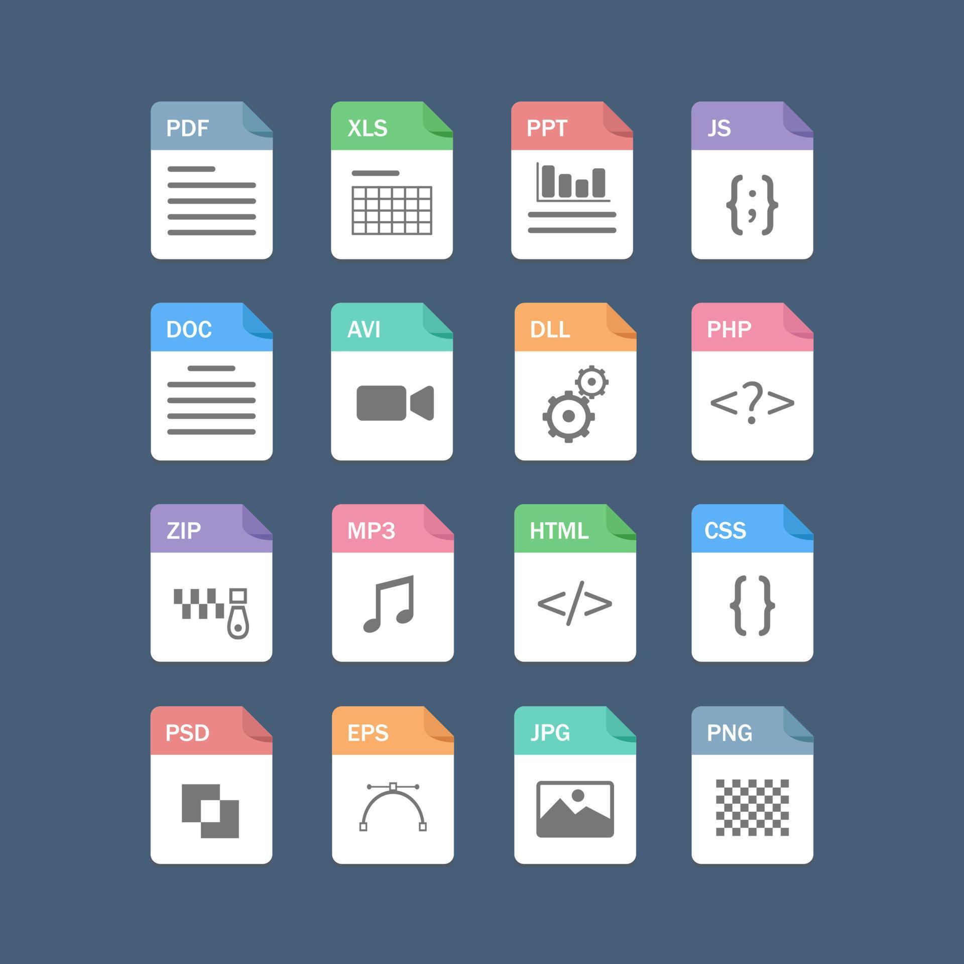 Set Of Document File Formats And Labels Icons Vector Illustration