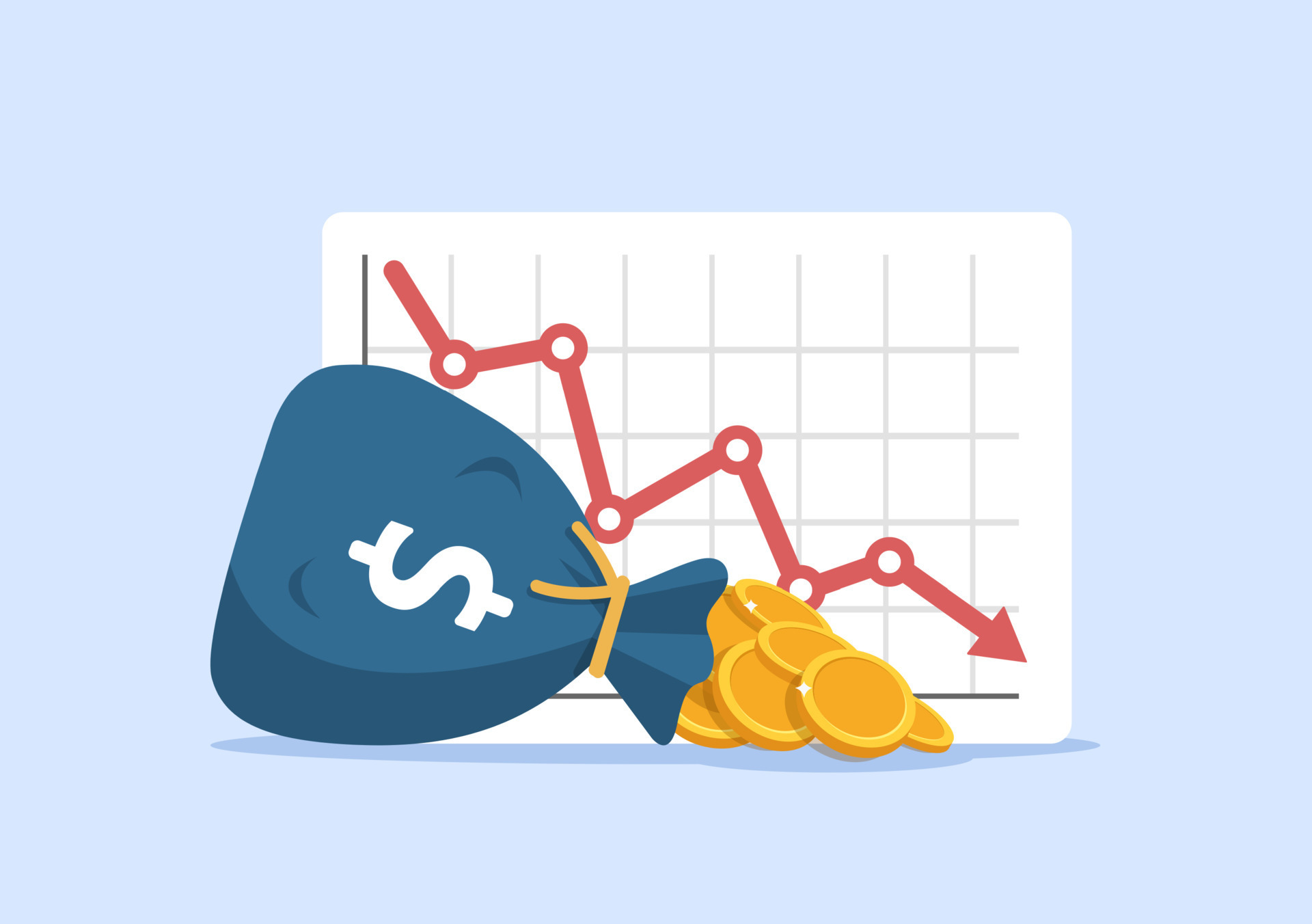 business crisis concept. money fall down with arrow decrease symbol ...