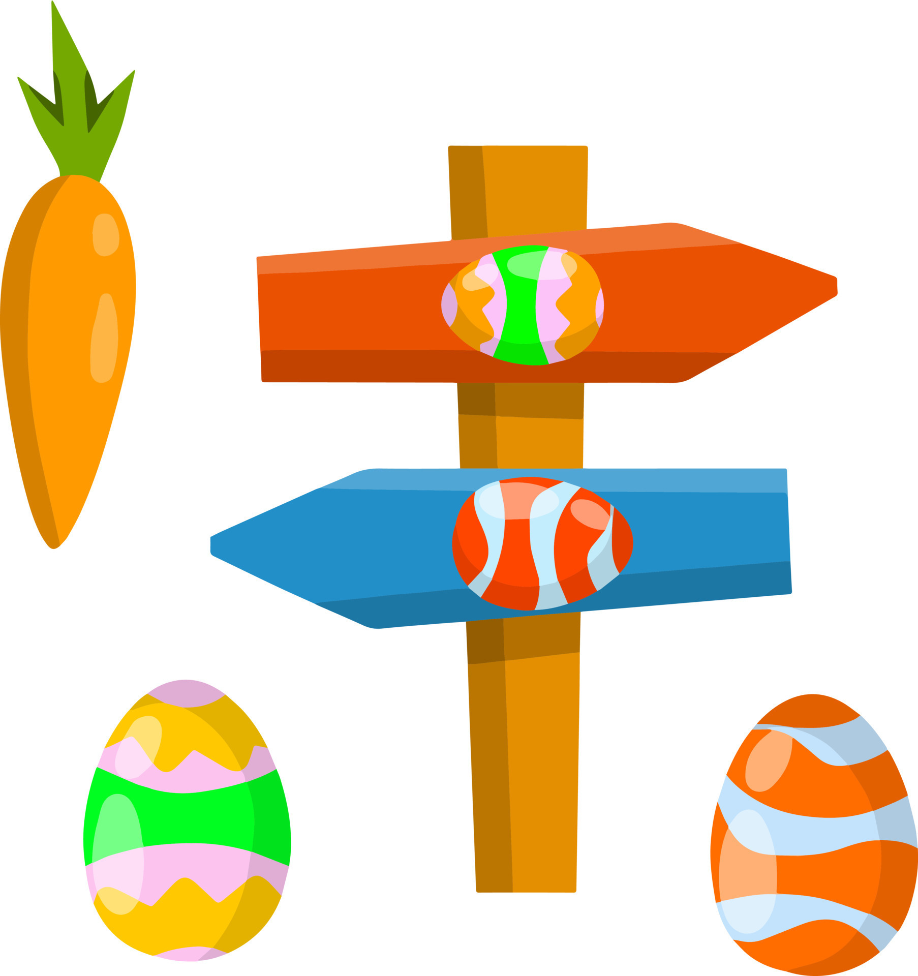 celebración de la pascua. conjunto de huevos pintados de colores y ...