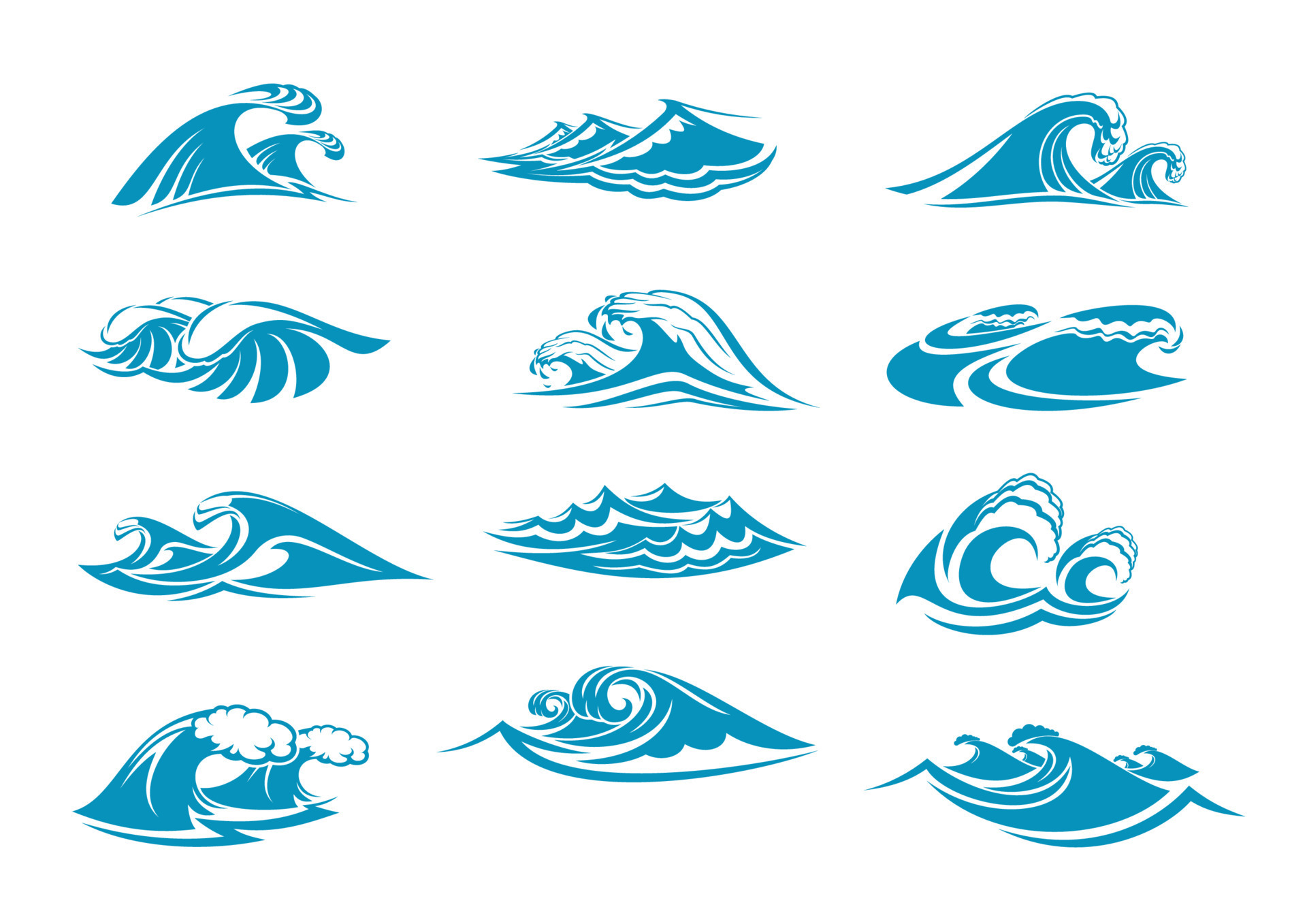 Vector icons of ocen water wave blue splash 13053727 Vector Art at Vecteezy