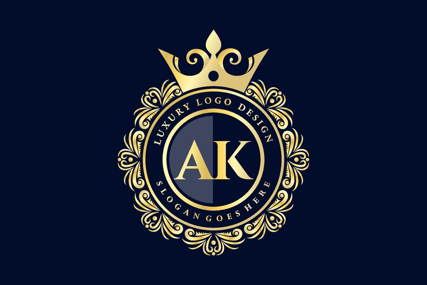 AK Initial Letter Gold calligraphic feminine floral hand drawn heraldic monogram antique vintage ...
