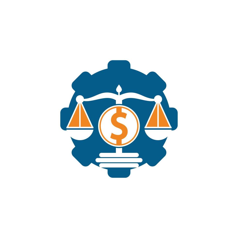 Money Law Firm Gear Shape Vector Logo Design Finance Concept Logotype Scale And Dollar Symbol
