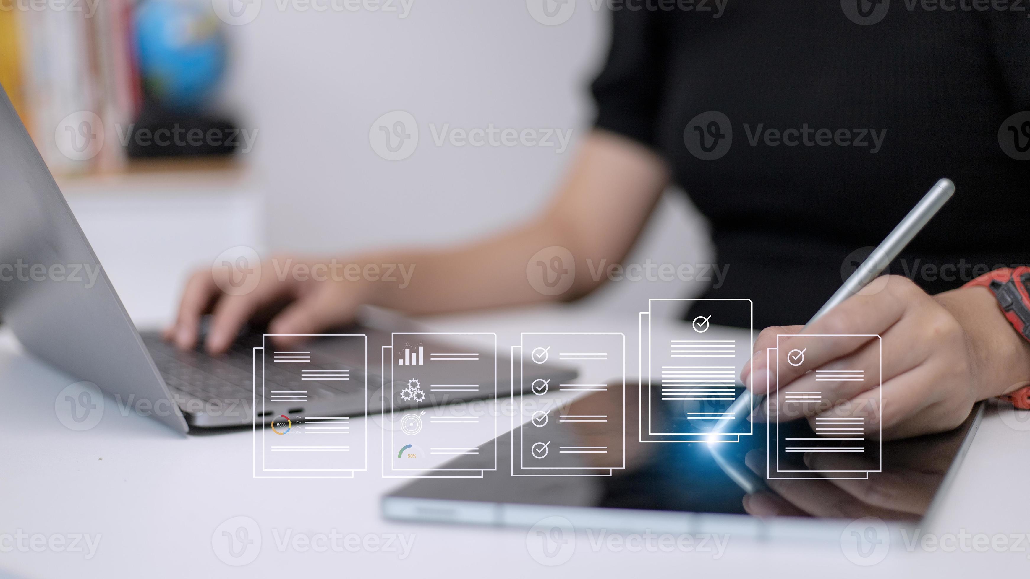 electronics document icons, E-document management, online documentation database, paperless ...