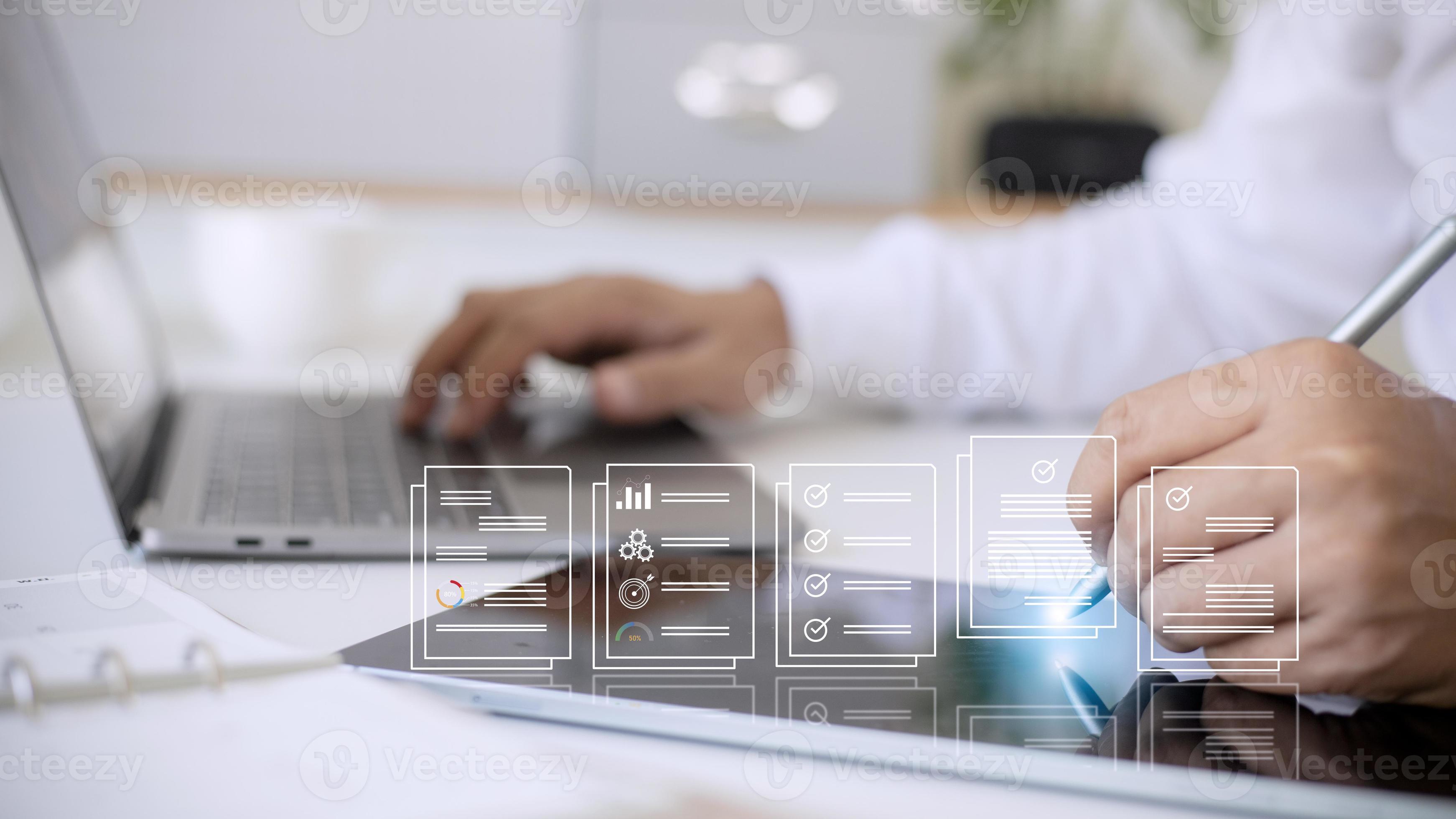 electronics document icons, E-document management, online documentation database, paperless ...