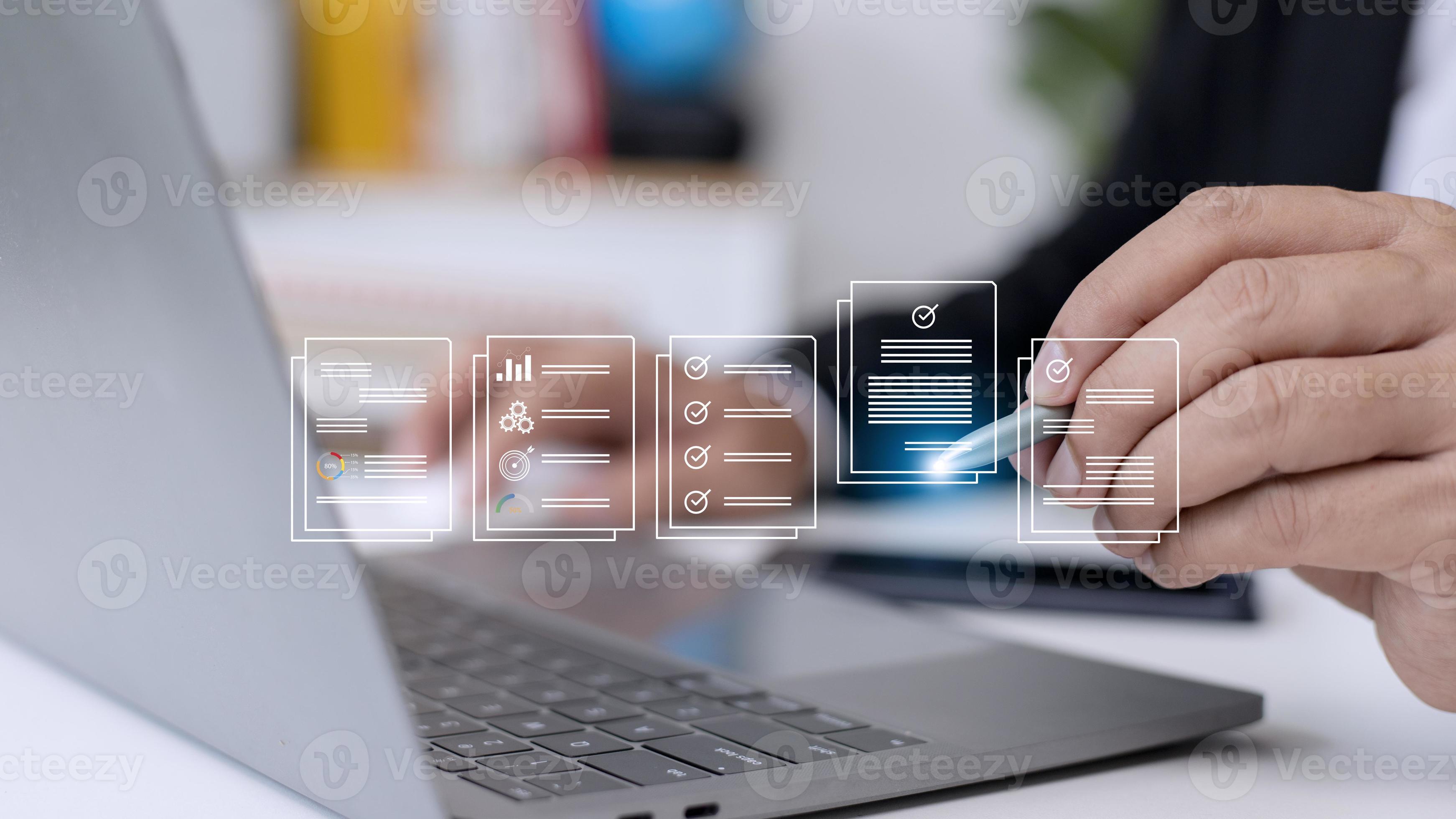 electronics document icons, E-document management, online documentation database, paperless ...