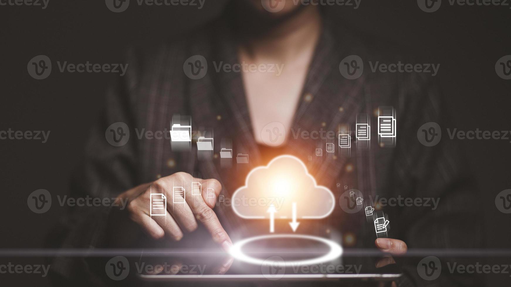 Cloud Computing Diagram Show On Hand Cloud Technology Data Storage Networking And Internet