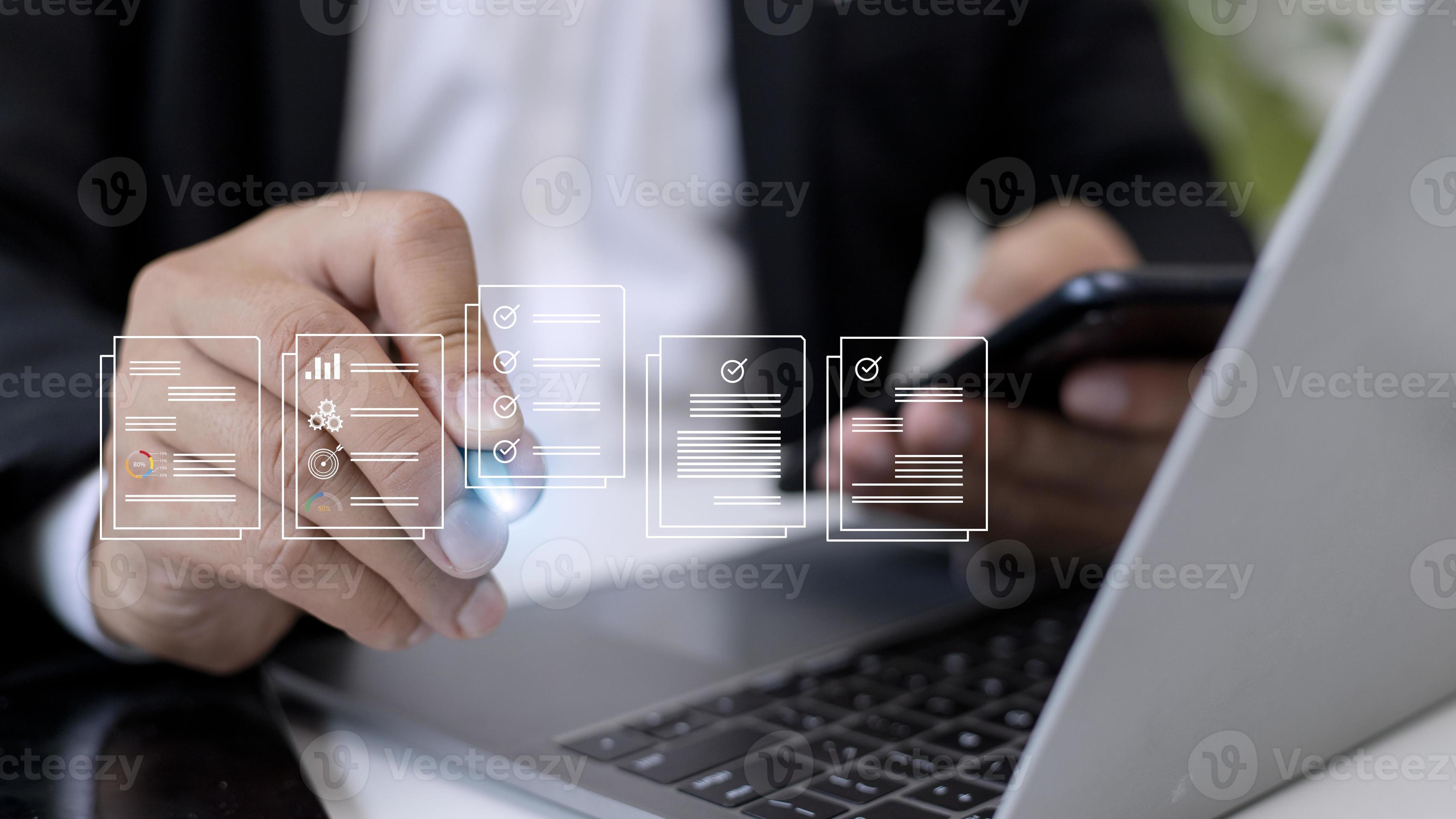 electronics document icons, E-document management, online documentation database, paperless ...