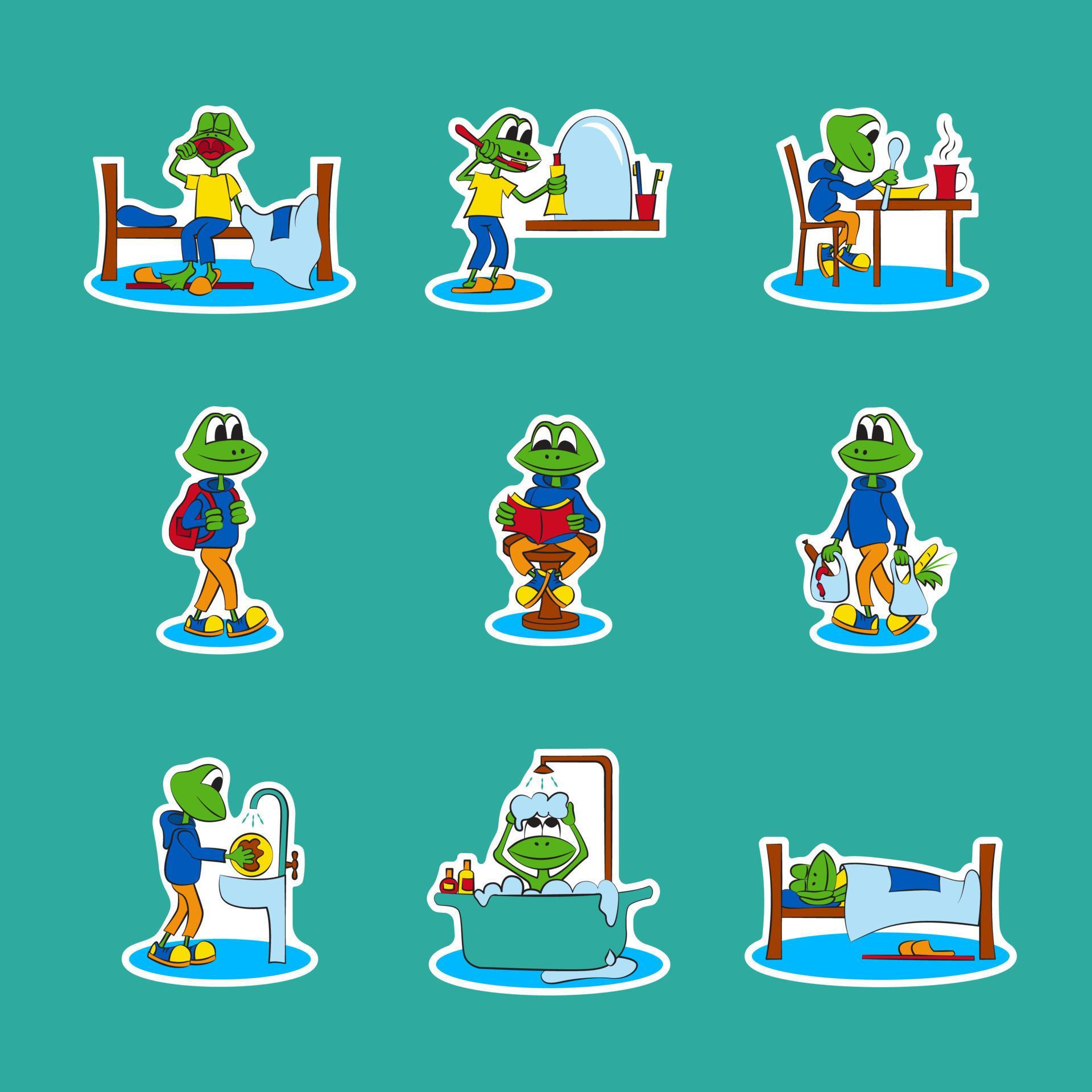 Set of stickers on the theme of daily planning of the daily routine of ...