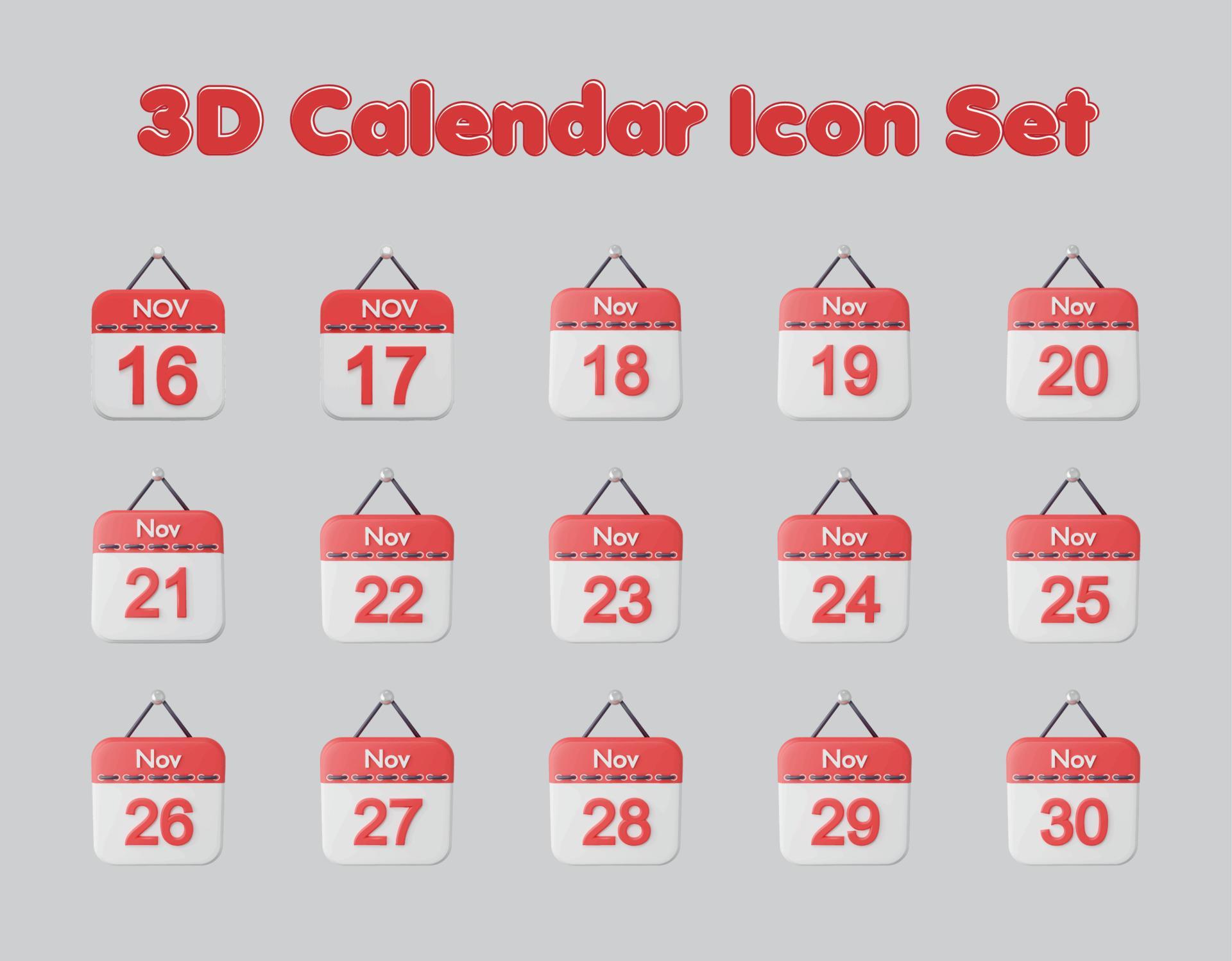 3d calendar icon set suitable for ui design, app banner promotion ...