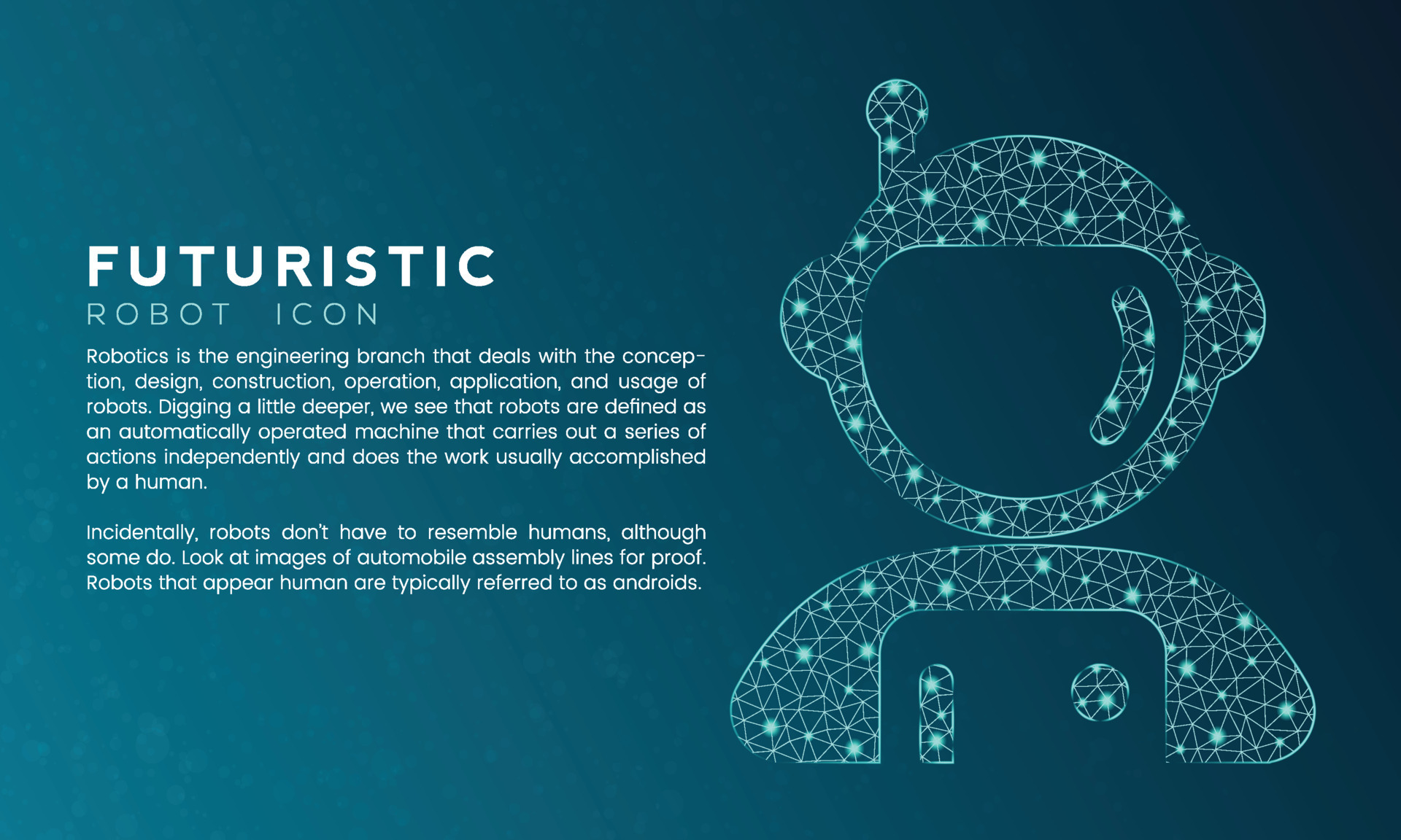 Blue futuristic robot icon concept with polygon node connected dots and neon effect 13077672 ...