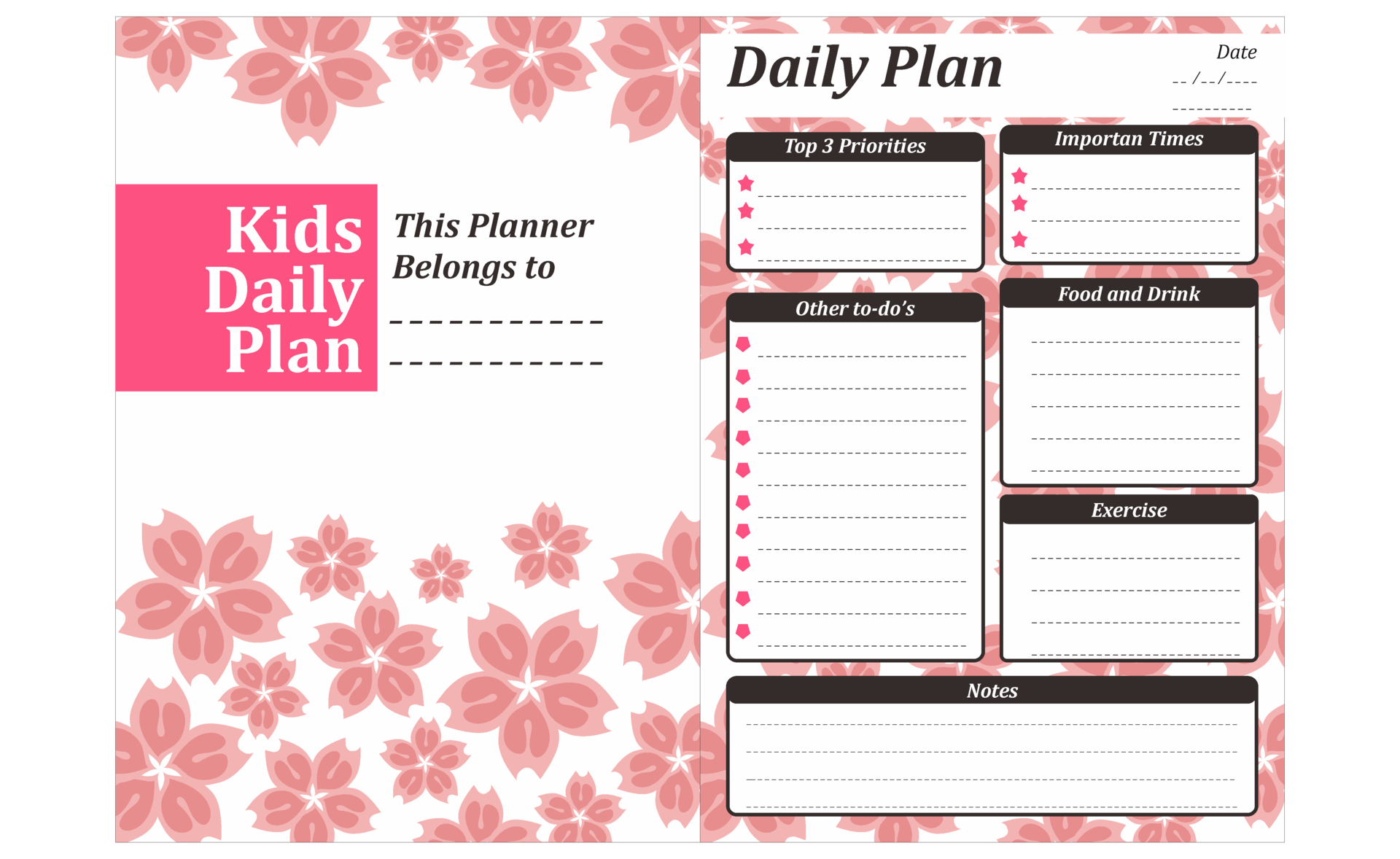 Kids Daily Plan Design With Pink Flower Theme 13078419 PNG kids-daily-plan-design-with-pink-flower-theme-13078419-png