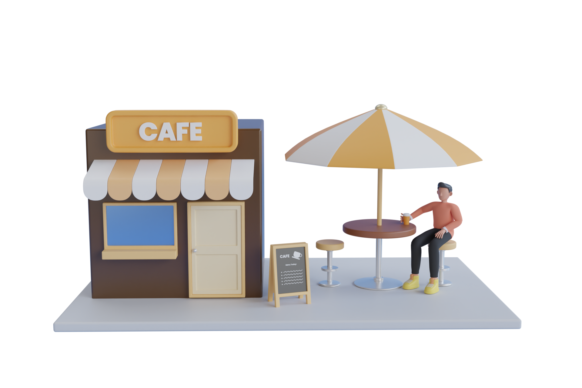 3d illustration of a cozy cafe. Front view Cafe shop. coffee shop or ... 3d illustration of a cozy cafe. Front view Cafe shop. coffee shop or ...