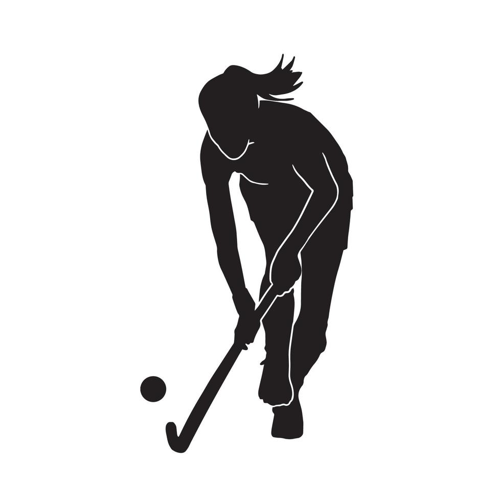 Female Field Hockey Athlete Vector Silhouette On White Background