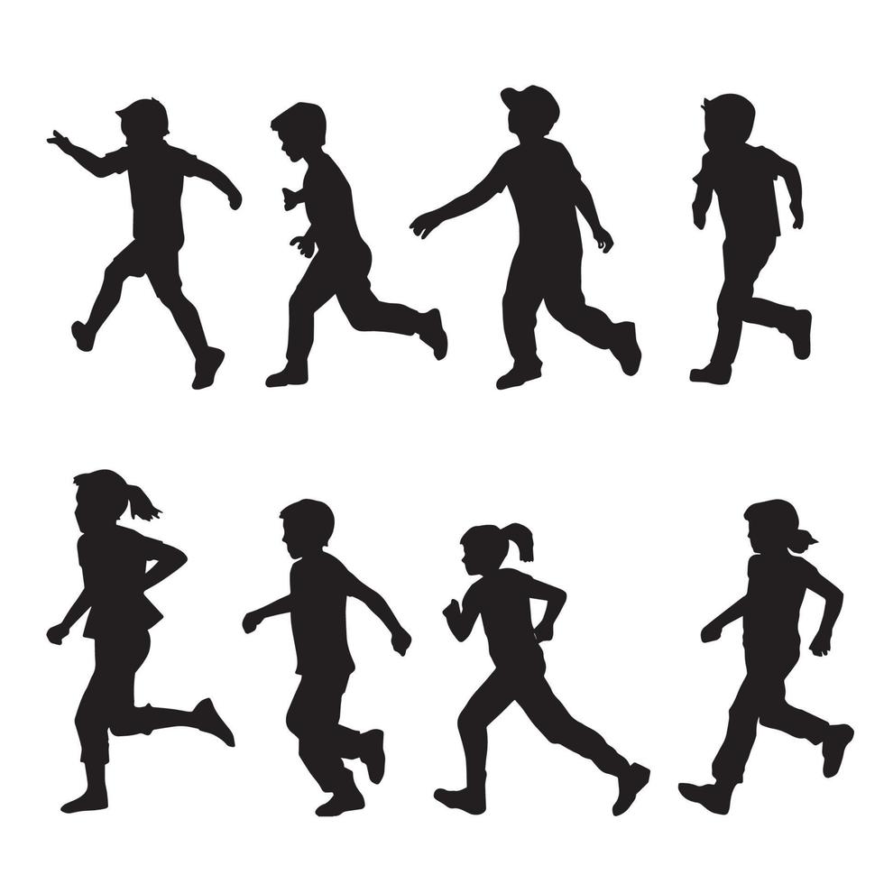 set of Kids happy running vector silhouette on white background ...