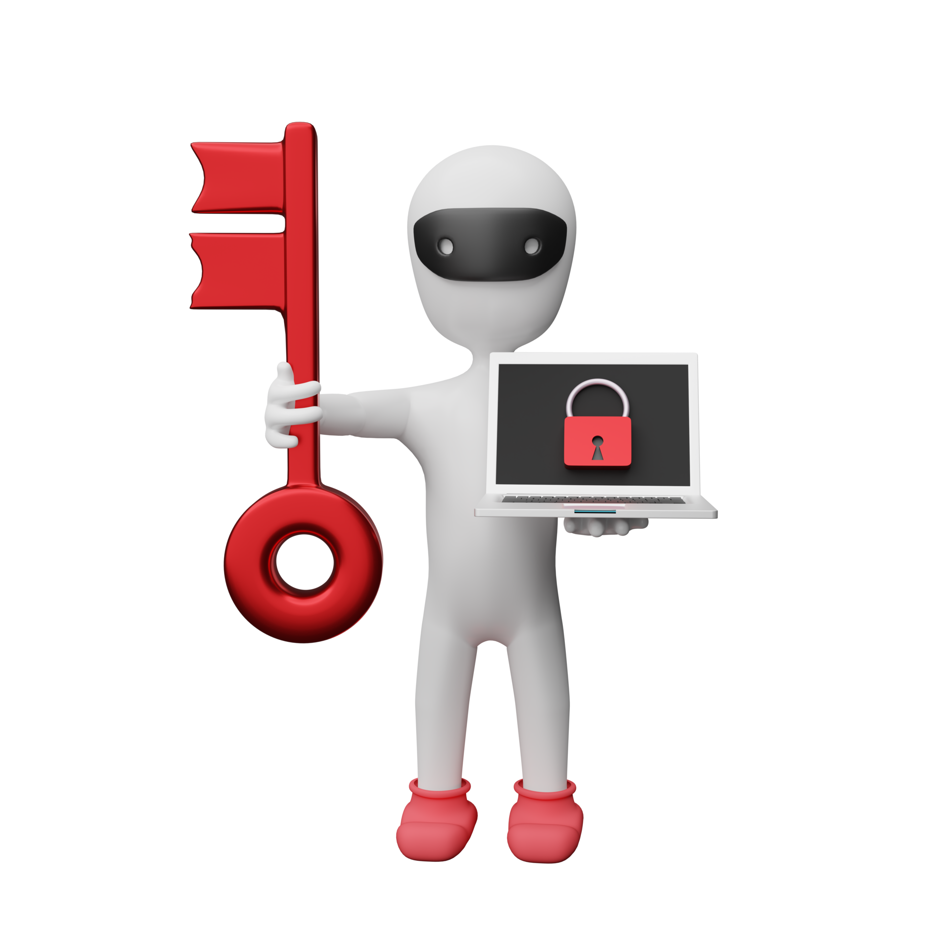 Homem De Pau De Hacker Com Chave E Laptop Isolado Ilustração 3d Ou Renderização Em 3d 13083720 Png
