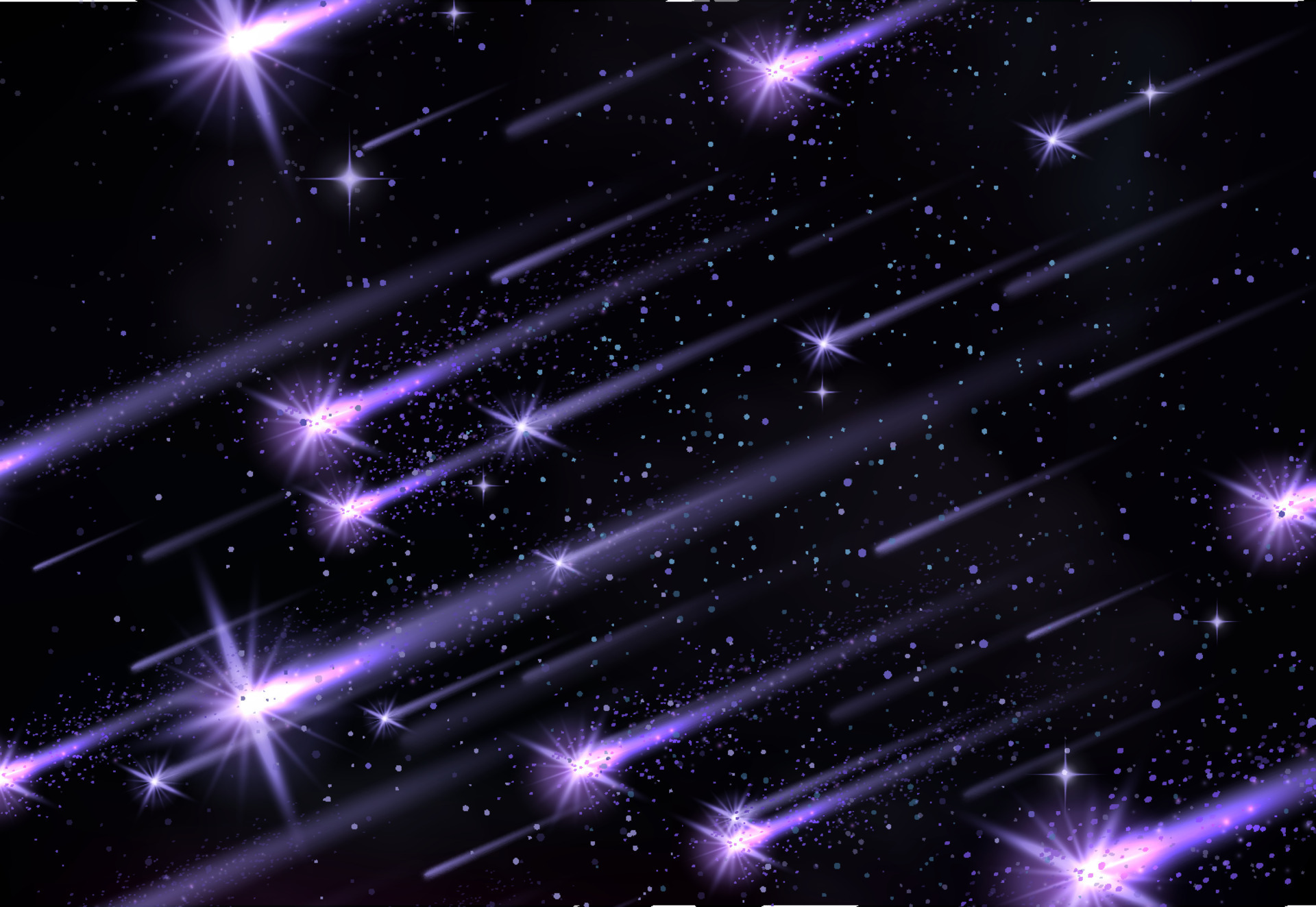 Space Vector Banner Of Meteor Shower Shooting Stars And Falling Comets Or Asteroids With Bright