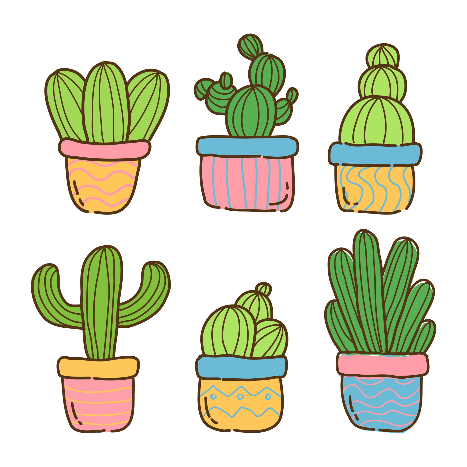 Cute Cactus Doodles Vector Illustration 13085751 Vector Art At Vecteezy