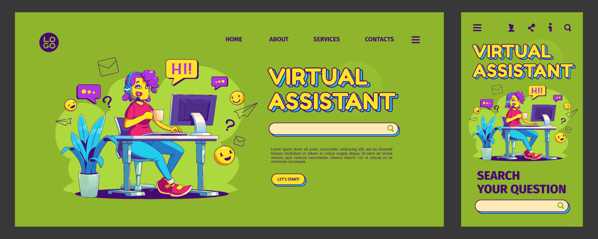 Virtual Assistant Landing Page Onboard Screen 13086249 Vector Art At Vecteezy