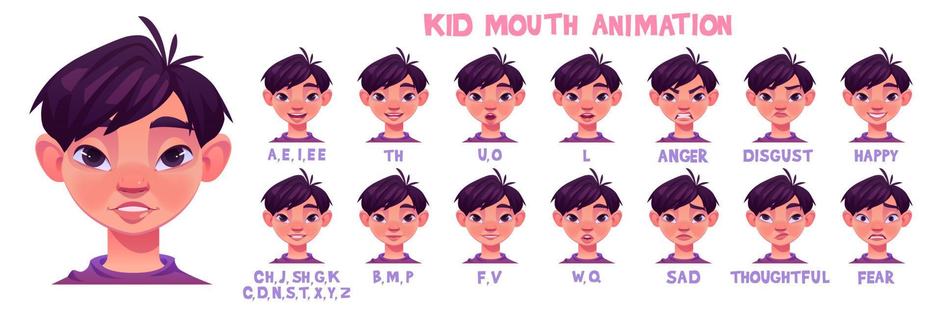 Kid mouth animation, different facial expressions 13086277 Vector Art ...