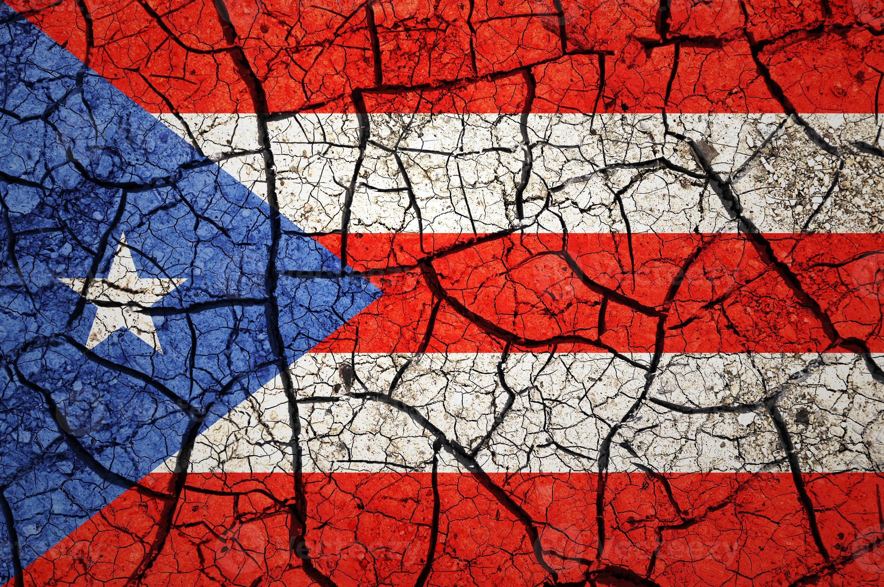 Dry soil pattern on the flag of Puerto Rico. Country with drought concept. Water problem. Dry ...