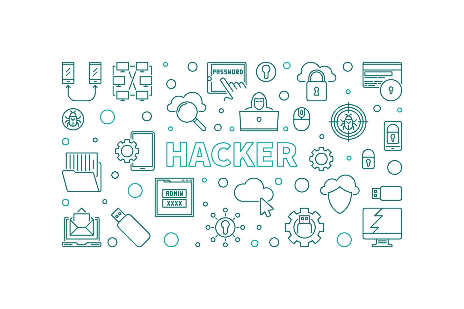 Hacker vector concept outline horizontal illustration 13091975 Vector ...