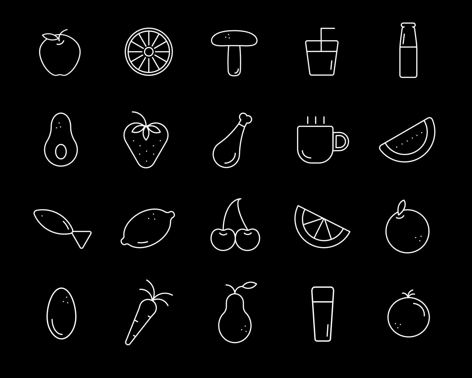 Healthy Food Vegetables Fruits Vector Line Icons Colorful Illustration ...
