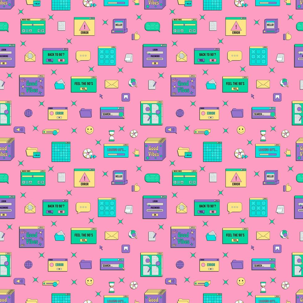 Vaporwave UI and UX elements seamless pattern. PC retro game frame ... Vaporwave UI and UX elements seamless pattern. PC retro game frame ...
