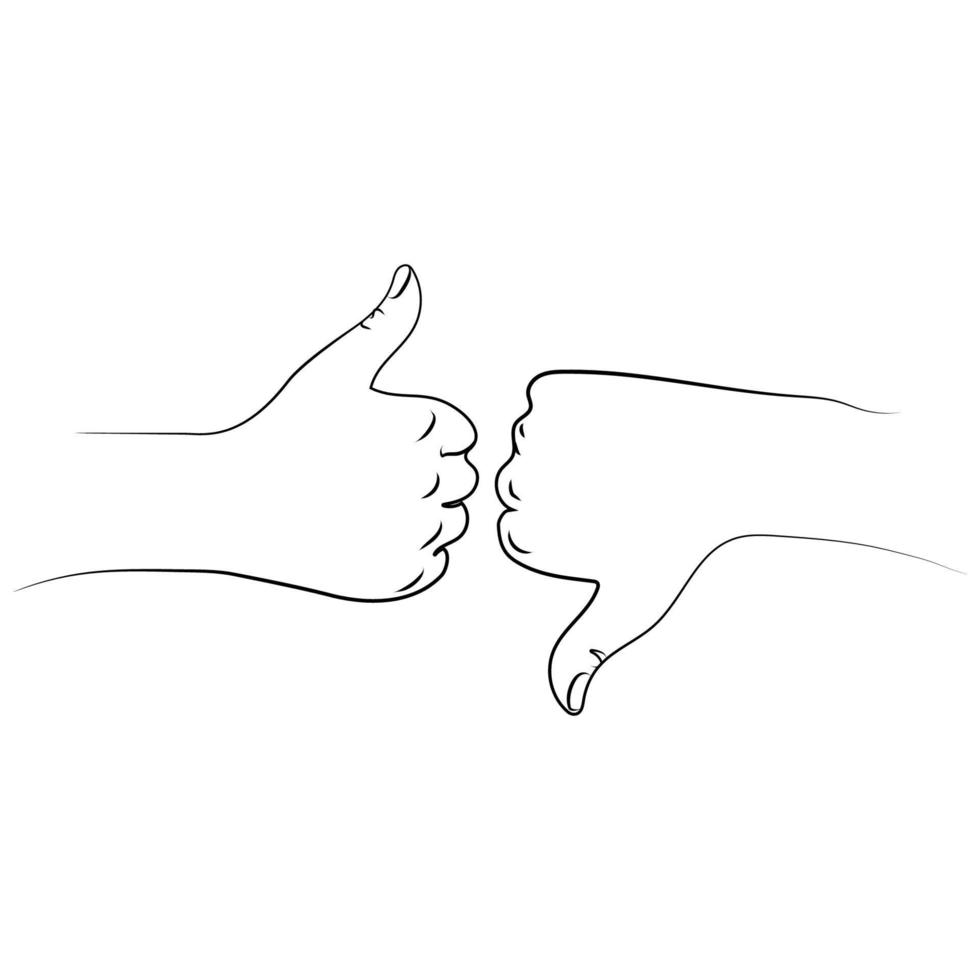 Thumb Up And Thumb Down Simple Line Drawing Isolated Vector Illustrationtwo Hands With Thumbs