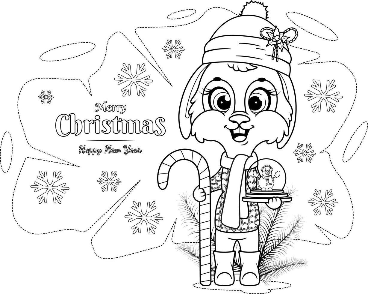 Coloring Page Merry Christmas And Happy New Year Card With A Beautiful
