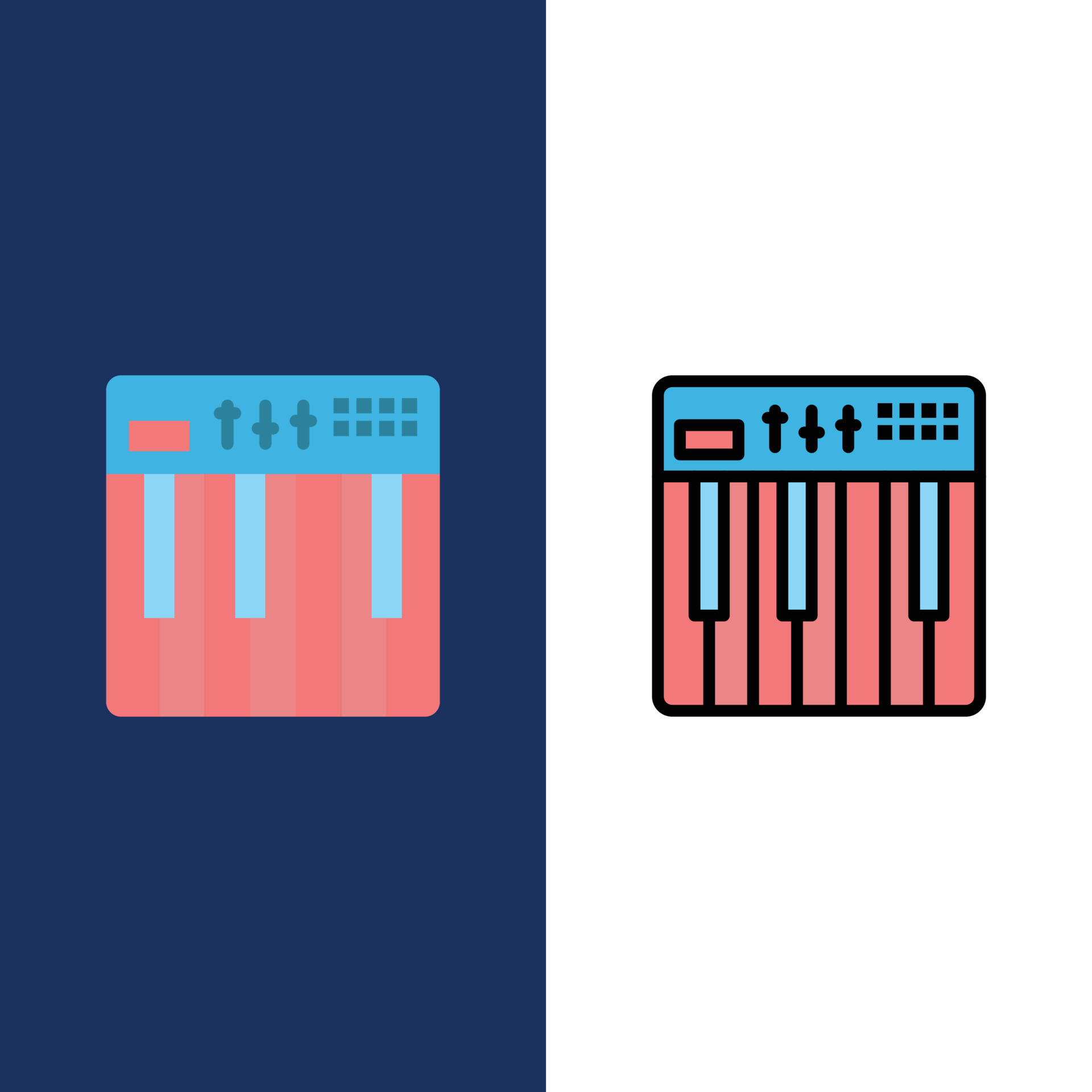 Controller Hardware Keyboard Midi Music Icons Flat And Line Filled Icon Set Vector Blue