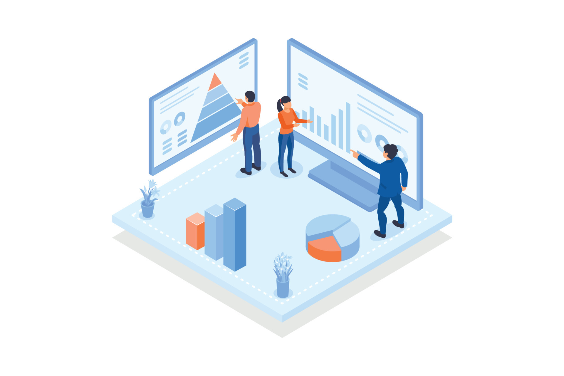 Conceptual Template With People Analyzing Charts Diagrams Graphs