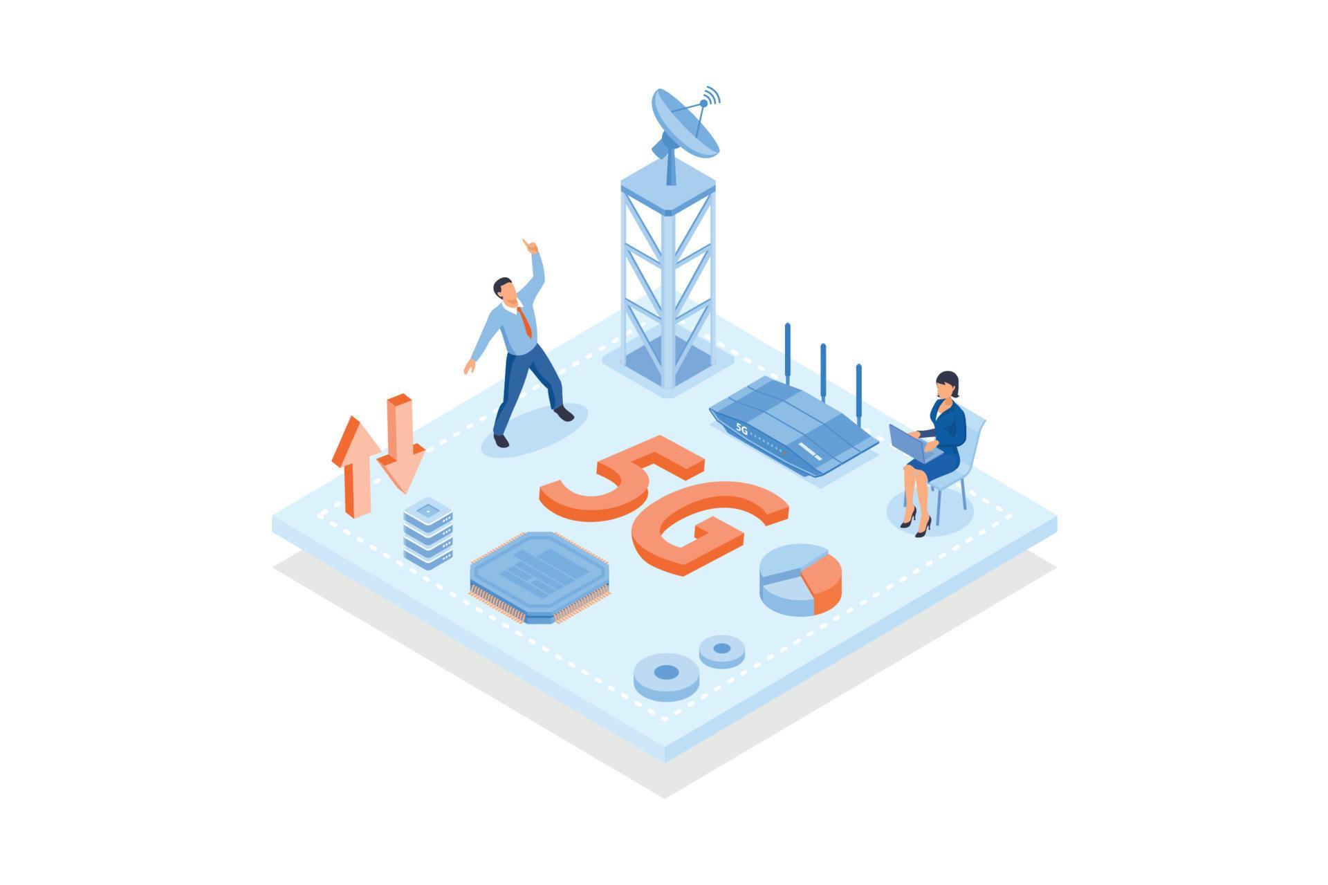 Conceptual Template With Man And Woman Looking At Cell Tower Scene For